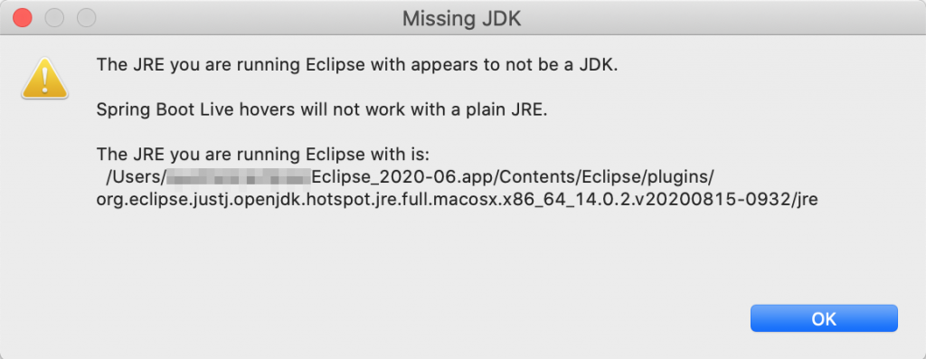 Macでeclipse起動時にJDK Missingのエラー。どうしましょう？